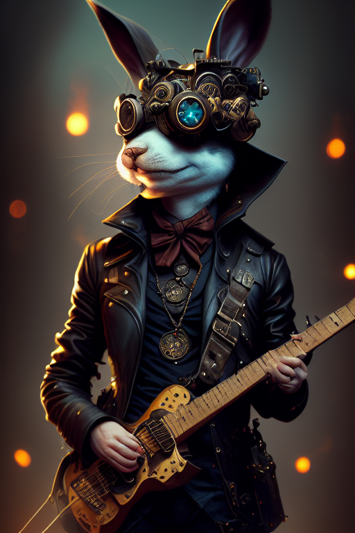 wobbly-frog865: steampunk rabbit playing electric guitar