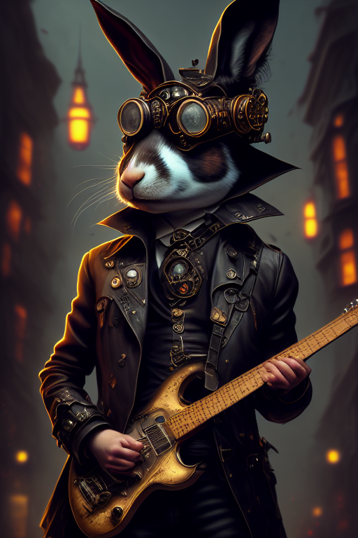 wobbly-frog865: steampunk rabbit playing electric guitar