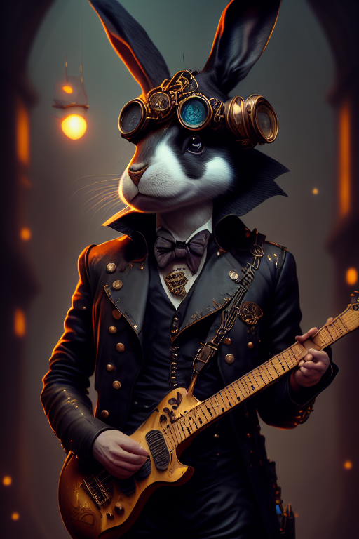 wobbly-frog865: steampunk rabbit playing electric guitar
