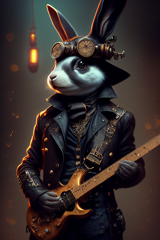 wobbly-frog865: steampunk rabbit playing electric guitar