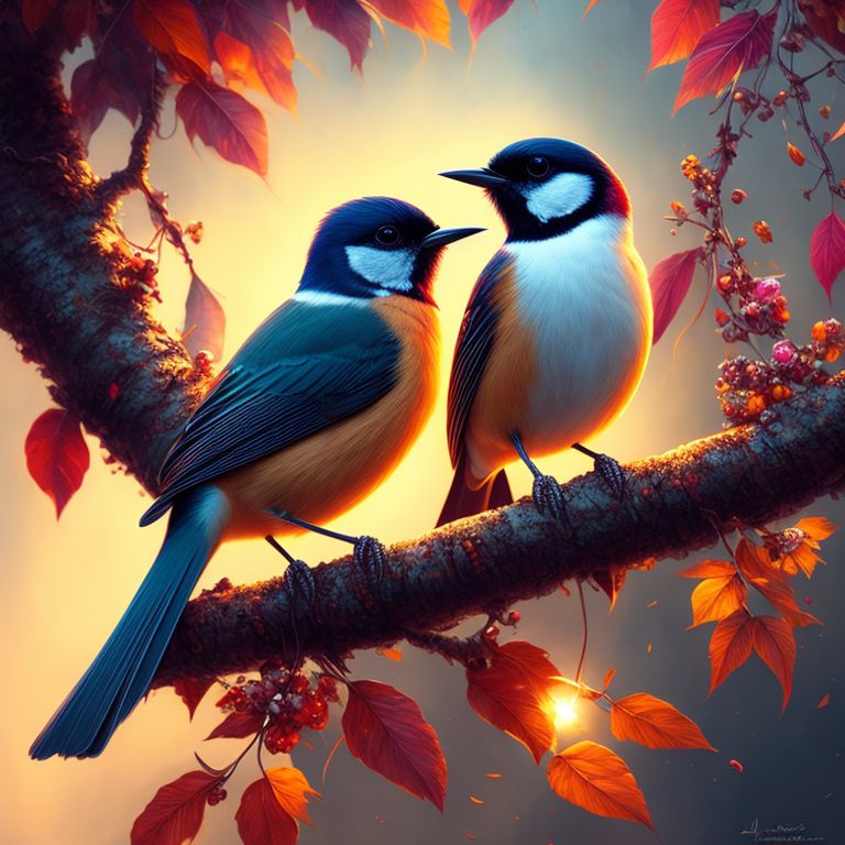 moral-turtle525: charming birds in a tree tree branch in the background ...