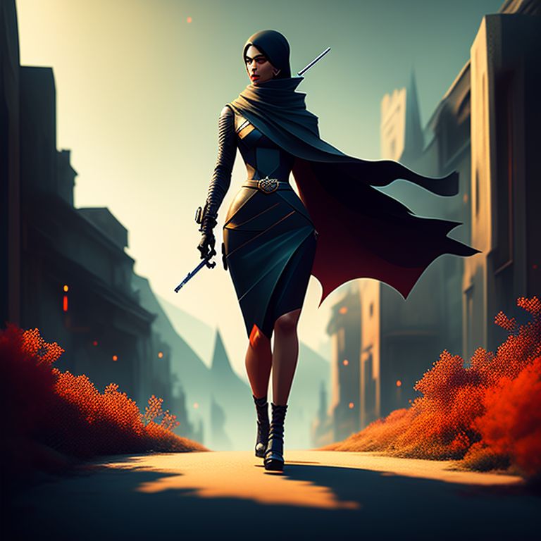 levigundert: A beautiful woman is walking down a road. An assassin ...