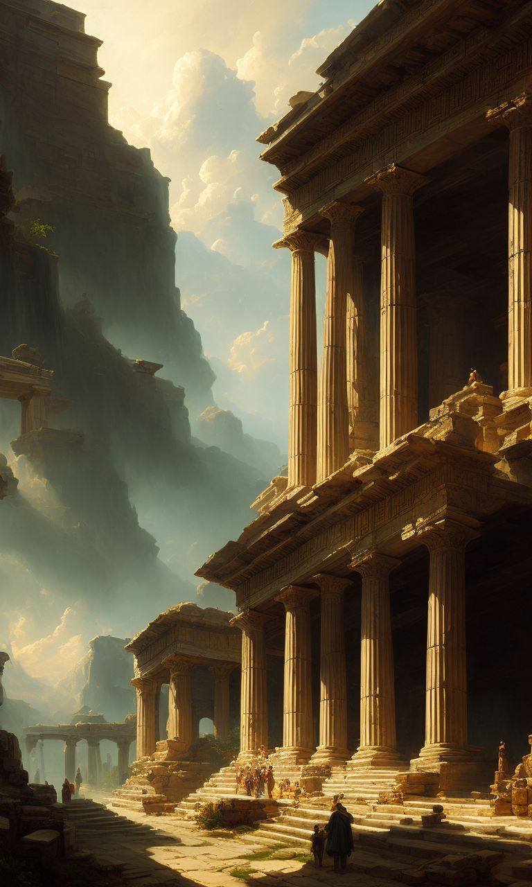 Hursty: Epic large fantasy ancient greek city in its prime, larger than life, ancient roman city ...