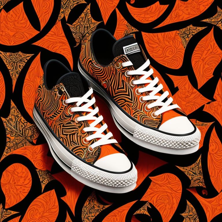 curvy-wren692: Converse shoe in african pattern orange and black