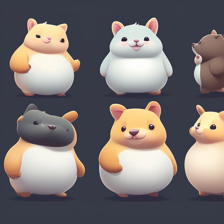 puny-oyster172: fat animal, with the characters in different poses ...