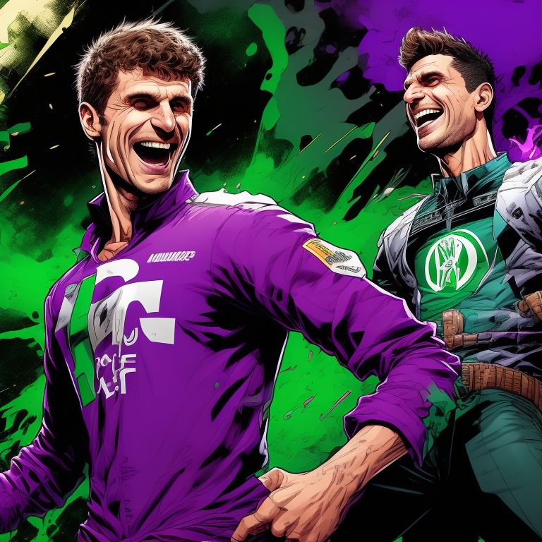 faint-loris548: thomas muller laughing wearing purple and green shirt ...