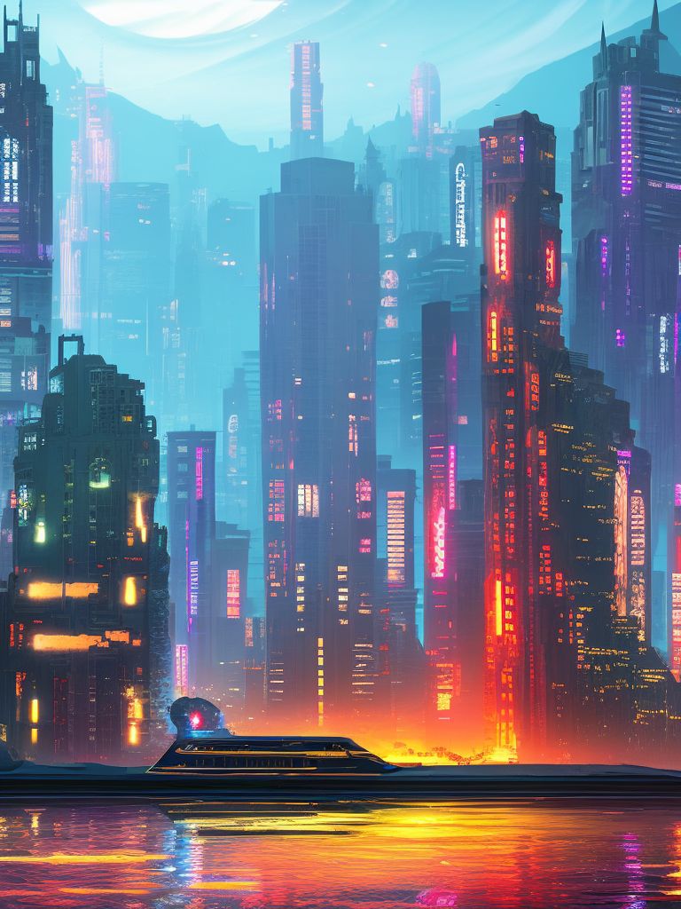 half-chamois393: Futuristic city skyline under water, cyberpunk, tall ...