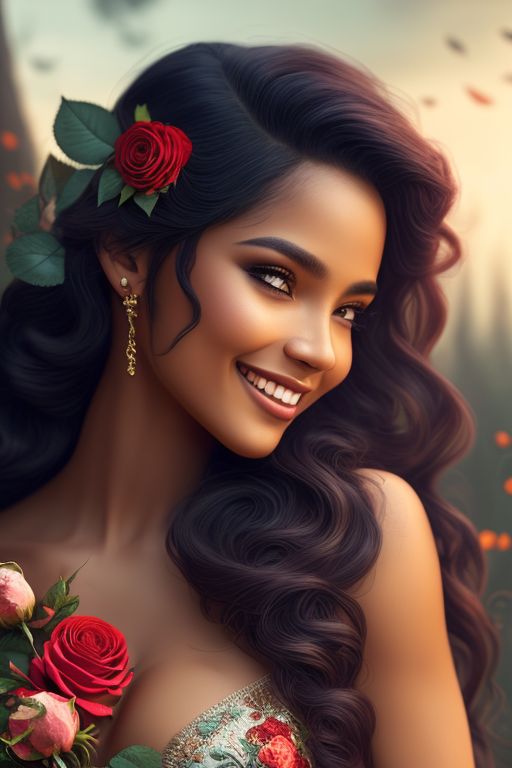 offbeat-ape904: Beautiful Forest fairy smiling, Brazil face, roses in ...