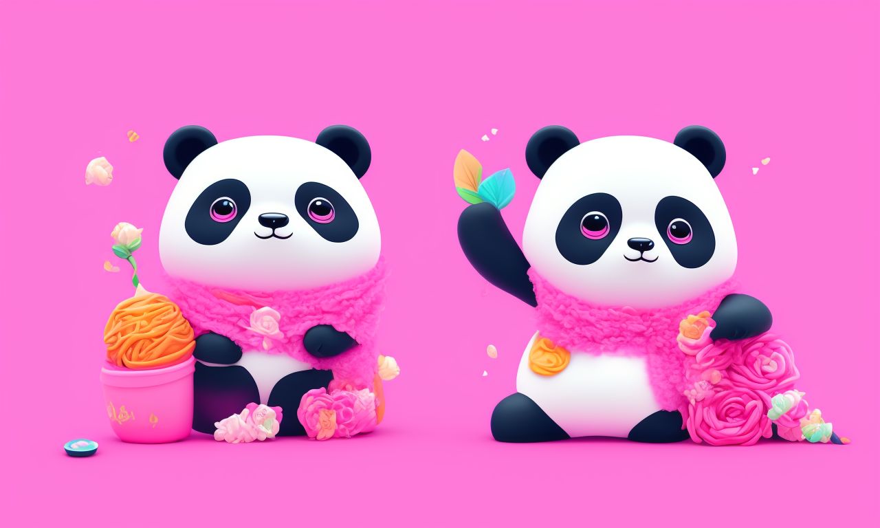 chano-jadi: single Pink Panda with stacked laundry with pink background