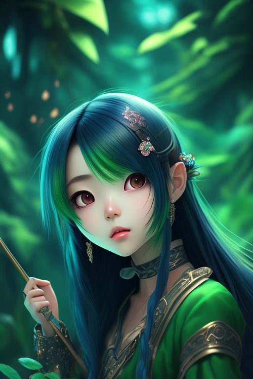 sasseycat1964: a young frog yokai woman with dark skin and long green ...