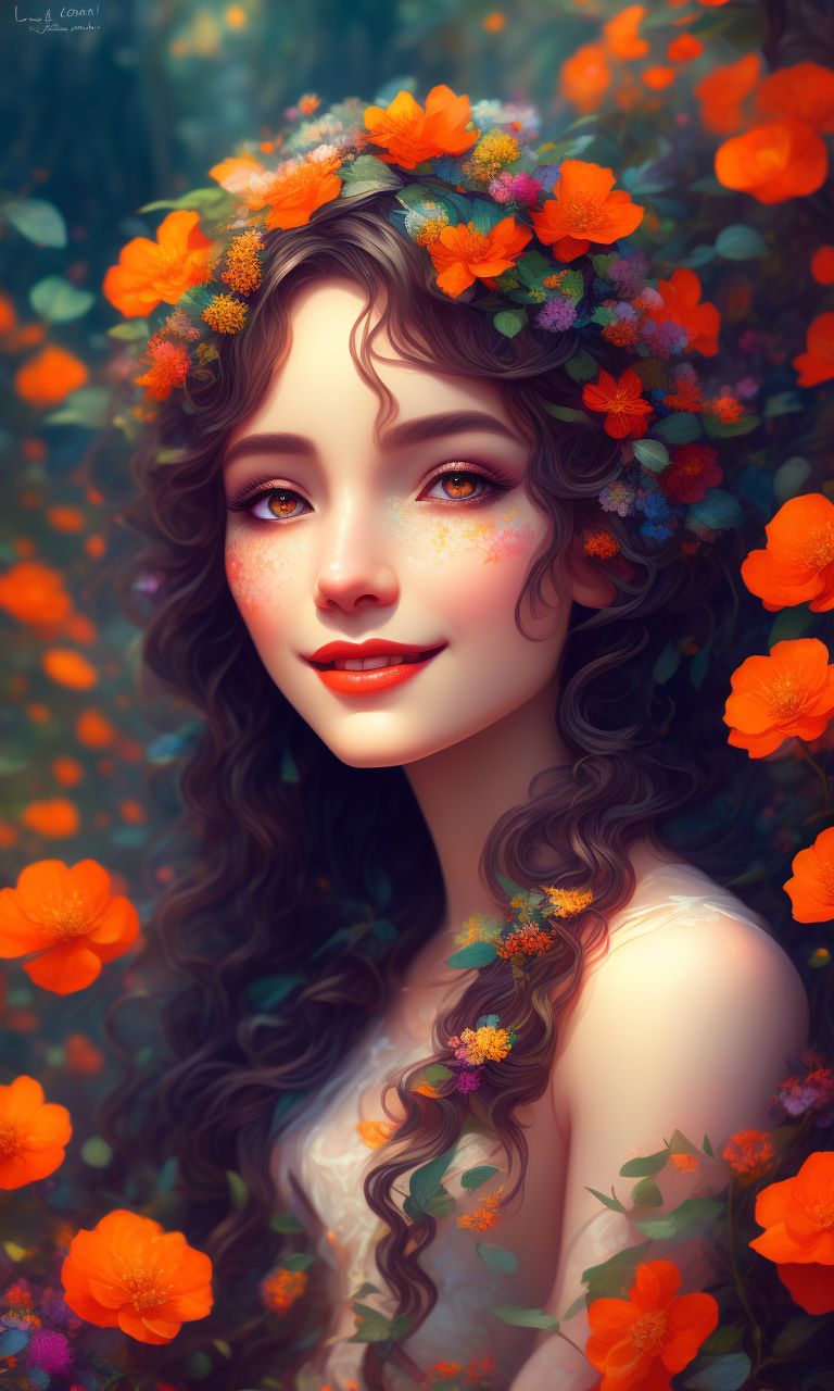 offbeat-ape904: Beautiful Fairy elf smiling, wavy hair of flowers ...