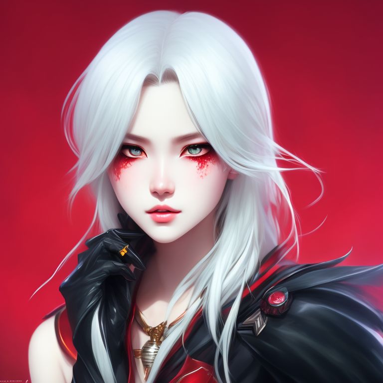 DragonKnight613: Male, long white hair, red eyes, wearing a red shirt ...