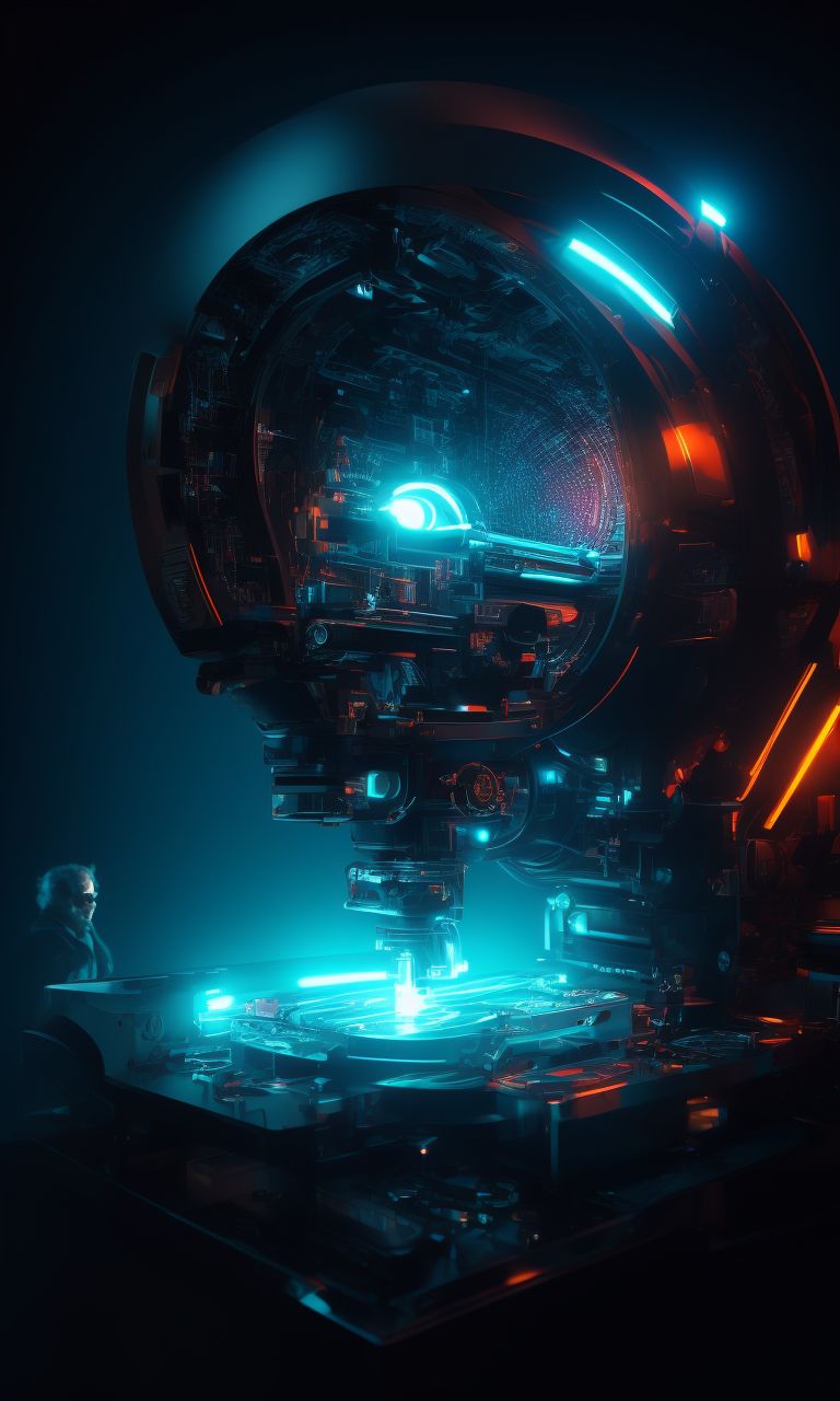 BiangleLabs: A scientist looking into a futuristic monocular microscope