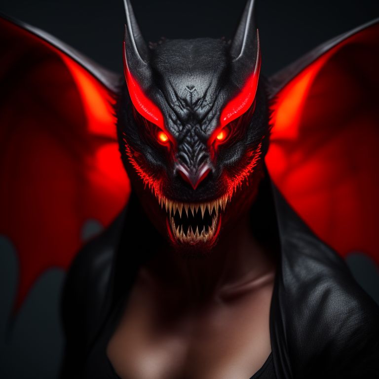 wavy-spider973: Human sized bat monster with glowing red eyes and large ...