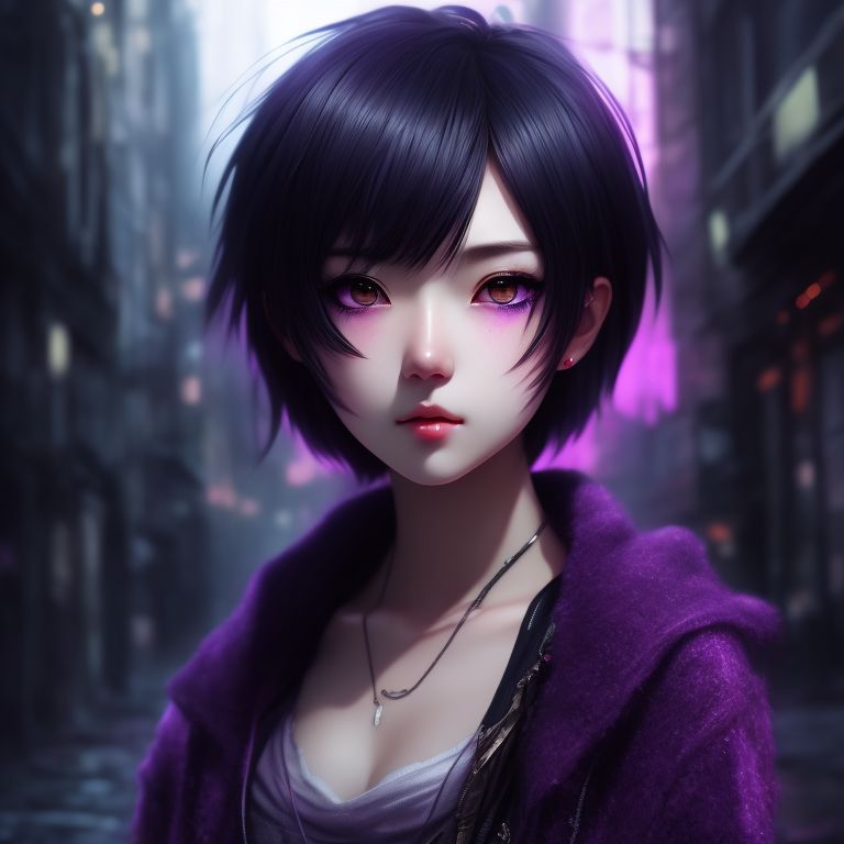 Anime Girl With Brown Hair And Purple Eyes