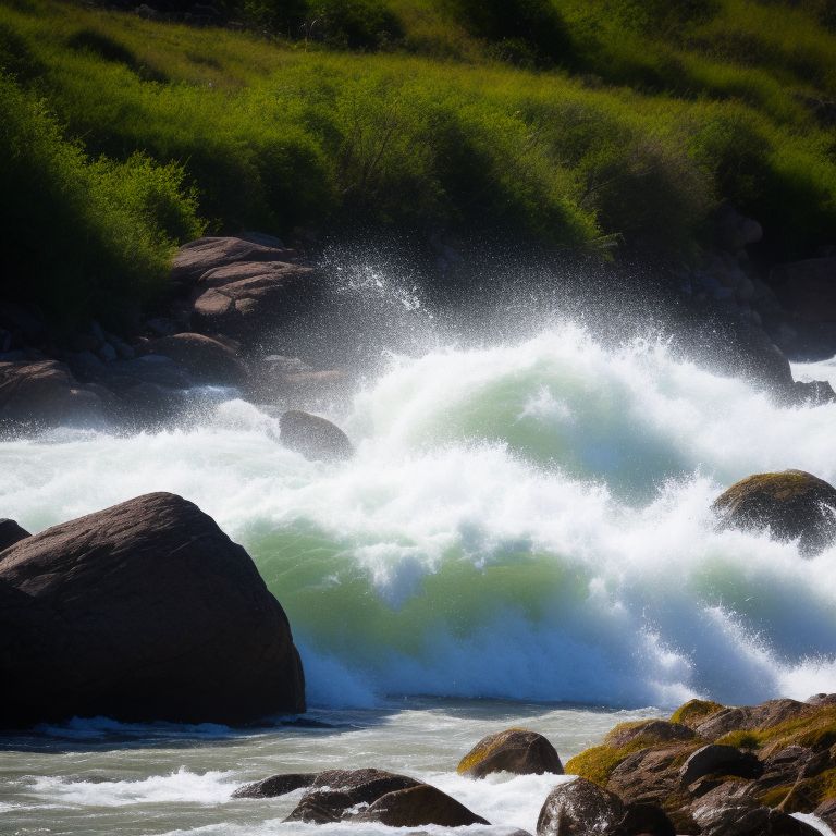 moral-turtle525: a raging river, rocks between water, strong current ...