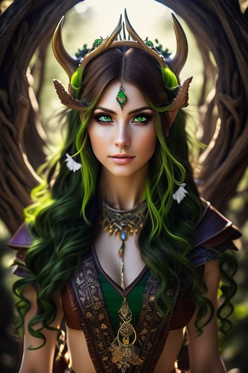 SilverEvermoore: a gorgeous female druid with two colored split hair ...