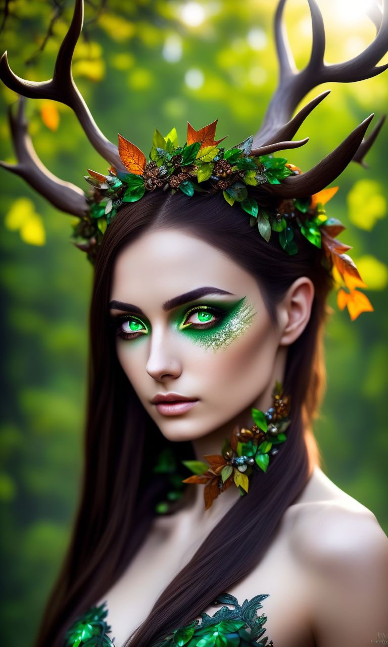 SilverEvermoore: a gorgeous female druid with two colored split hair ((brown and green ...