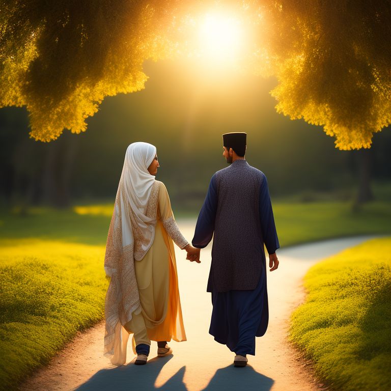 Muslim Couple Holding Hands Walking