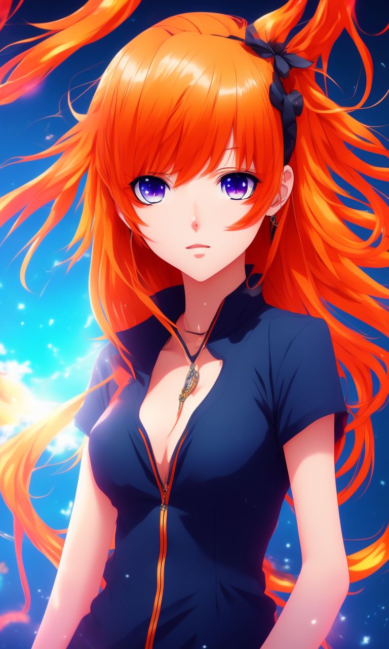 Anime Girl Orange Hair Blue Eyes