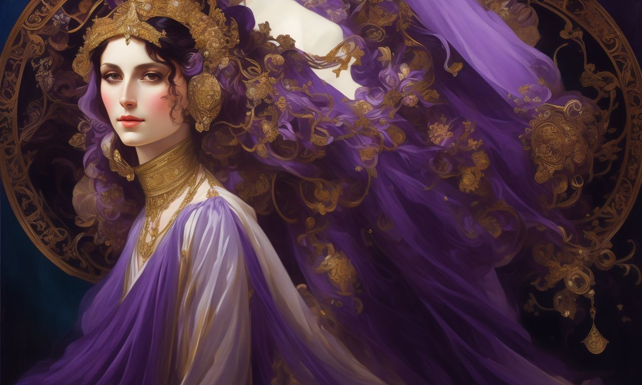 tan-magpie973: oil painting in the style of alphonse mucha, A regal ...