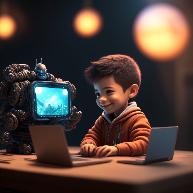 shiny-hawk566: A focused young boy, smiling, sitting in front of a ...