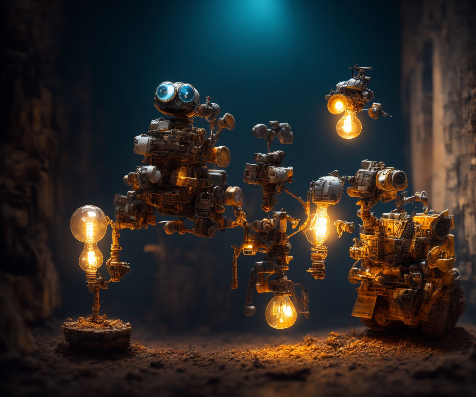 baggy-bee384: cute wall-e robot inspecting a light bulb