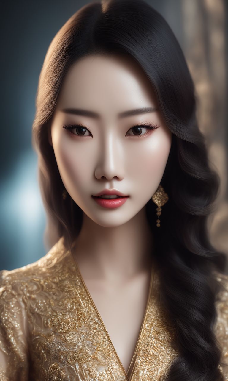 Kudupiring847 Full Body Beautiful Chinese Woman Oval Face Fair Skin Long Wavy Hair With