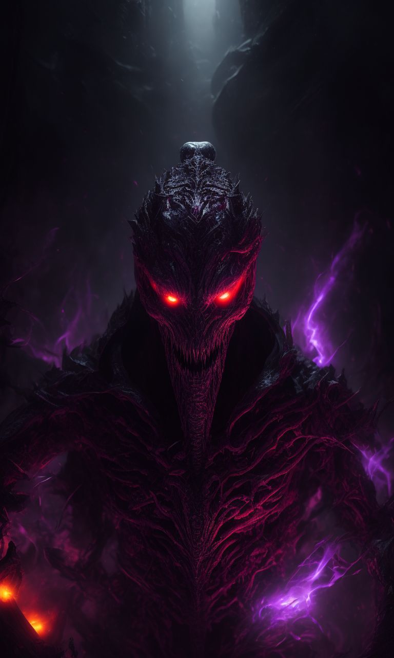 NAT_W: A man from darkness, red-eyed, with a group of purple lights ...