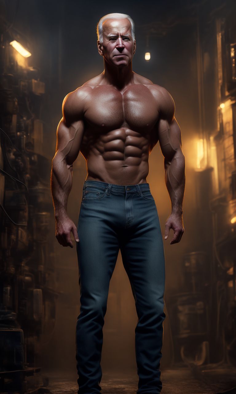 tiny-slug191: buff shirtless joe biden with a pair of jeans fighting ...