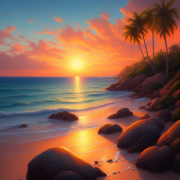 Beautiful Sunset On The Beach Drawing