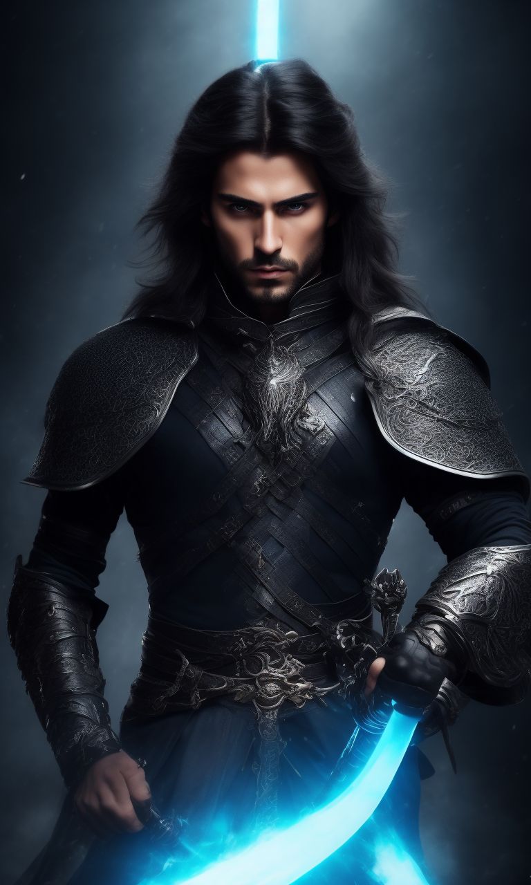 greedy-eagle179: a male sorcerer with long hair and glowing blue eyes ...