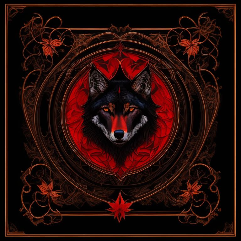 Red And Black Wolf With Wings