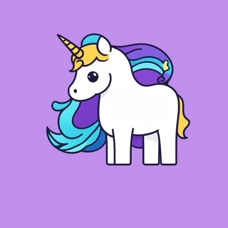 likely-tapir216: Small Unicorn, black ink pen contours, rainbow color