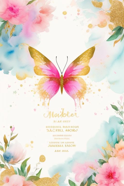 flaky-koala719: glittery butterfly invite, kawaii, pastel colours ...