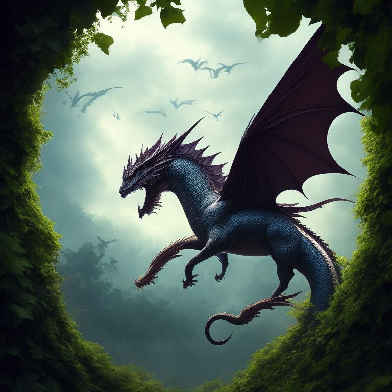 same-swallow522: A dragon in flight in the foreground. Behind it an ...