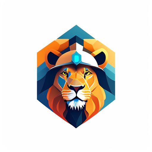 fair-ape221: A lion with an engineer helmet in form of a geometric shape
