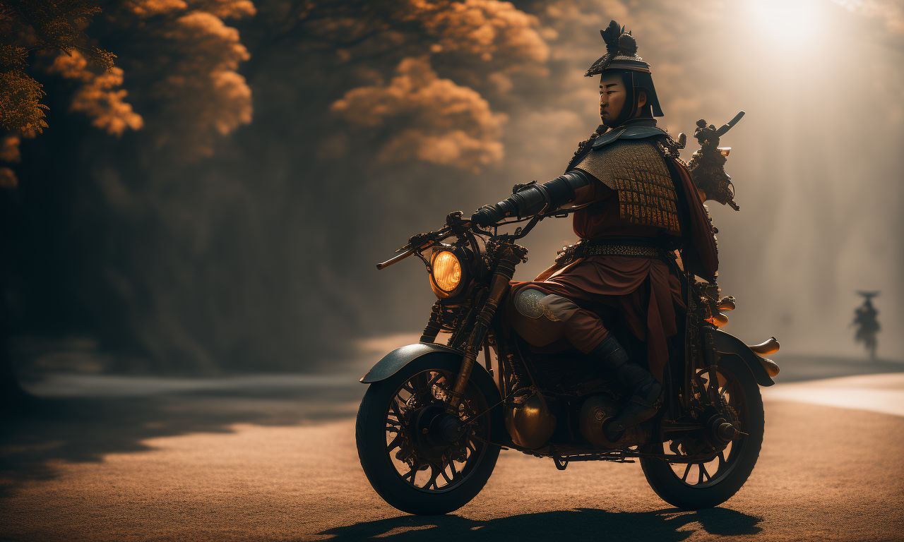 hidden-crab939: Japanese samurai riding a bronze big bike