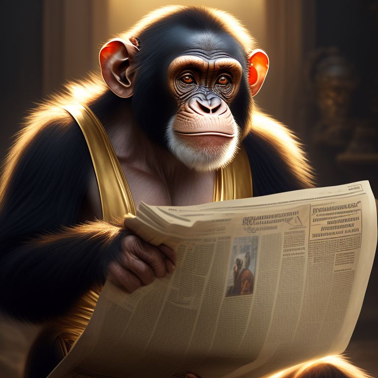 moral-turtle525: chimp reading a Russian newspaper