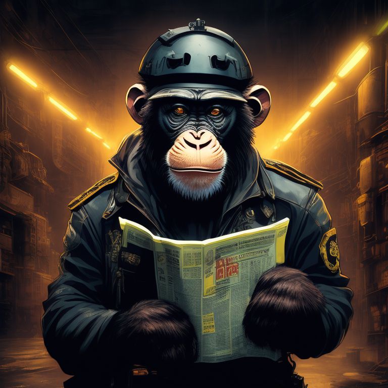 moral-turtle525: chimp reading a Russian newspaper