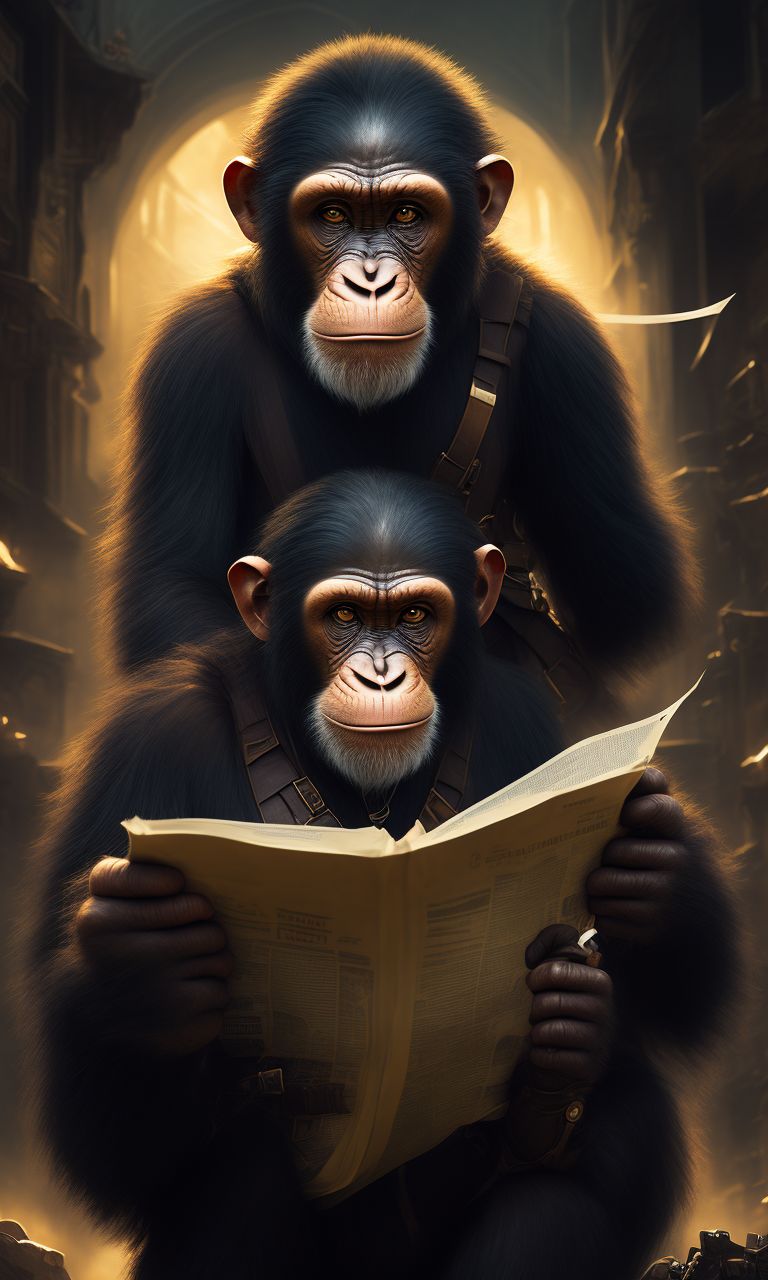moral-turtle525: chimp (((solo))) reading a Russian newspaper