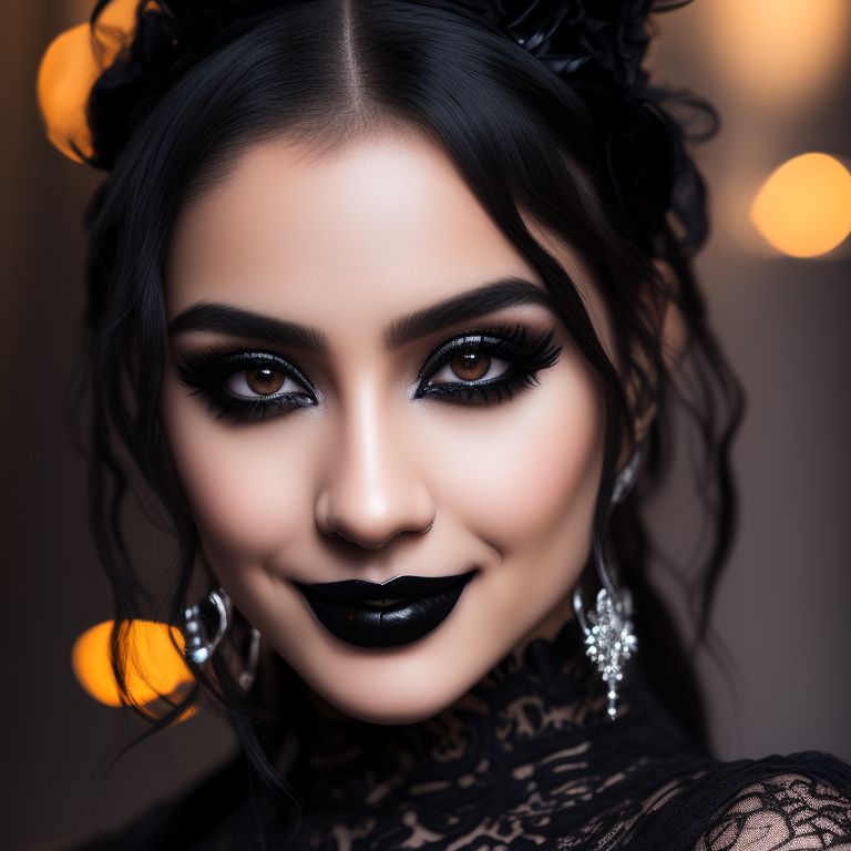 gray-octopus417: Goth girl selfie glossy black lips smile 3/4 shot