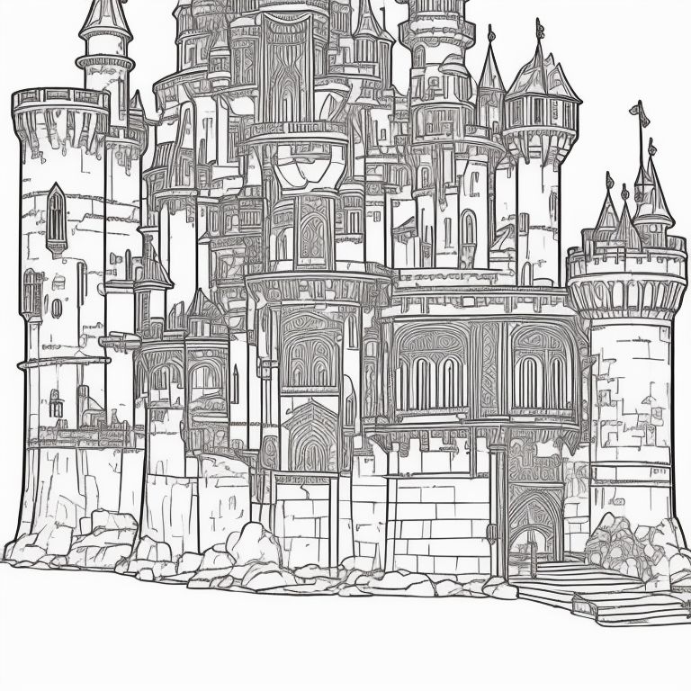 Castle With Moat Coloring Page