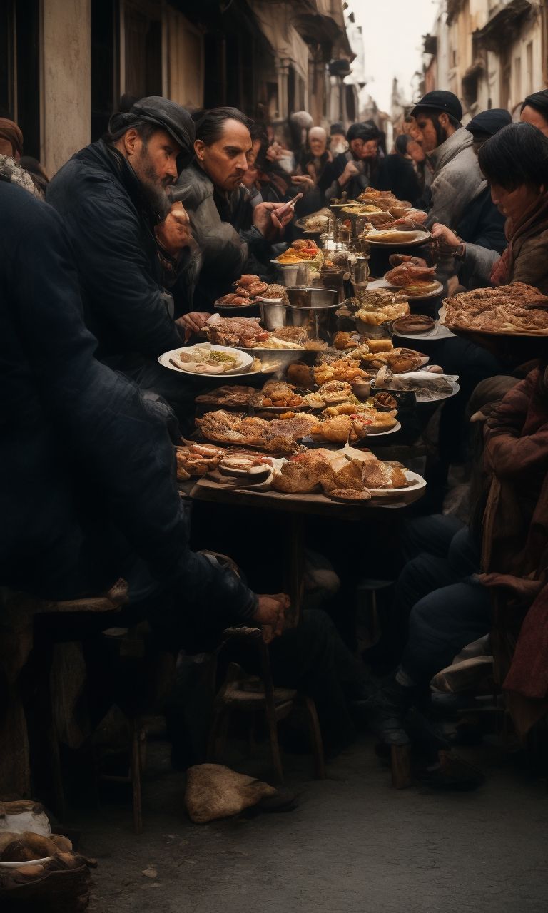 moral-turtle525: people with perfect features, hungry, at a table ...