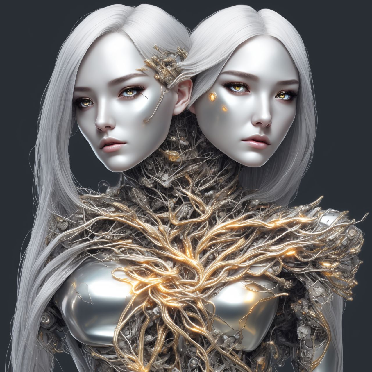 slim-jackal720: female android metallic skin silver hair golden eyes ...