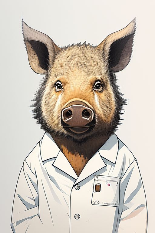 Squirrel_Hunt: a cute scientist wild boar, wearing a white scientist ...