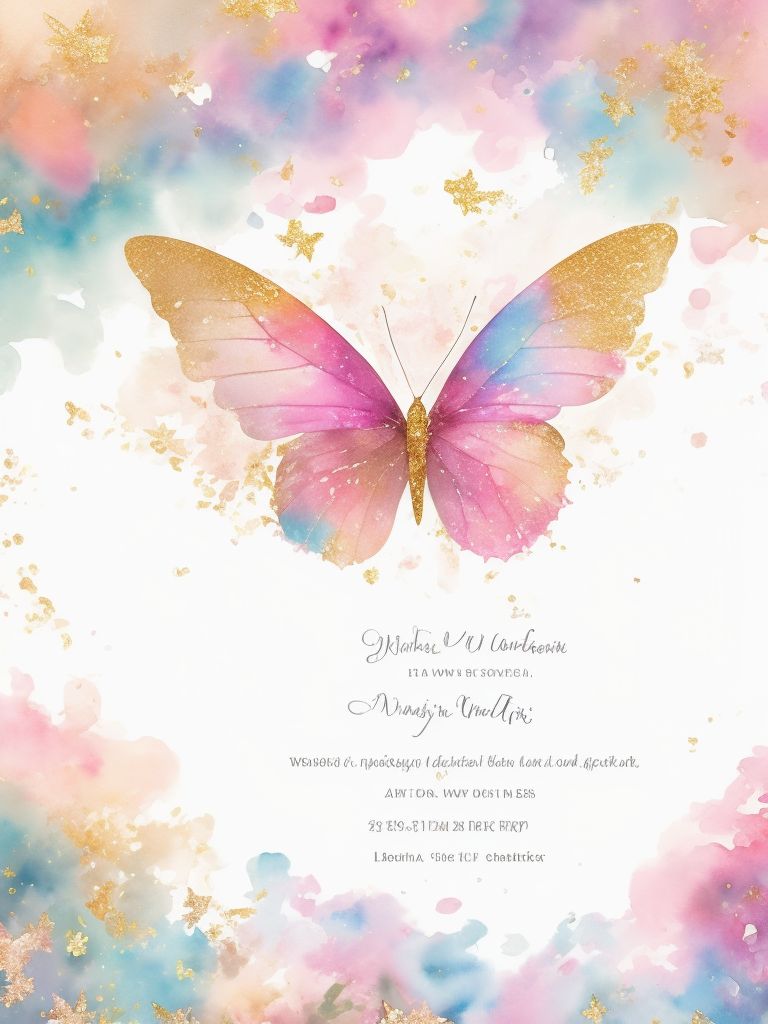 flaky-koala719: glittery butterfly invite, kawaii, pastel colours ...