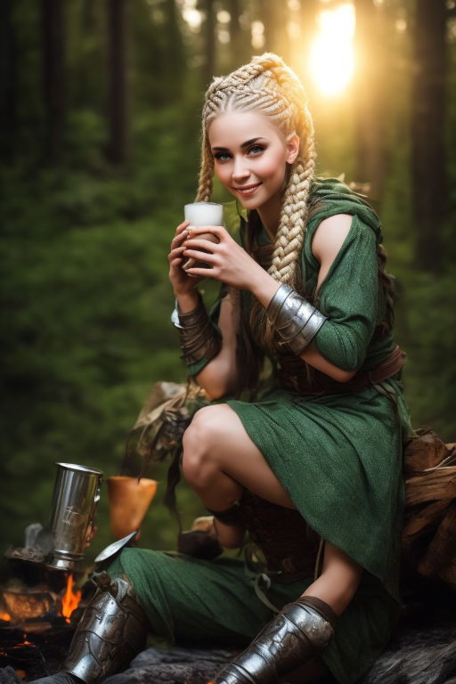 Silverevermoore Muscular Smiling Female Gnome Barbarian With Sitting