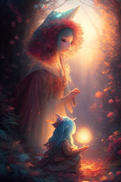 windy-spider129: A wizard fairy anime girl in a dreamy lush red sunny ...