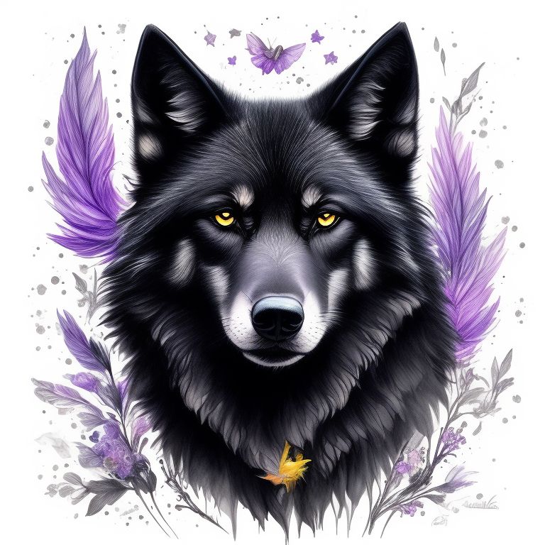 Black And Purple Wolf With Wings
